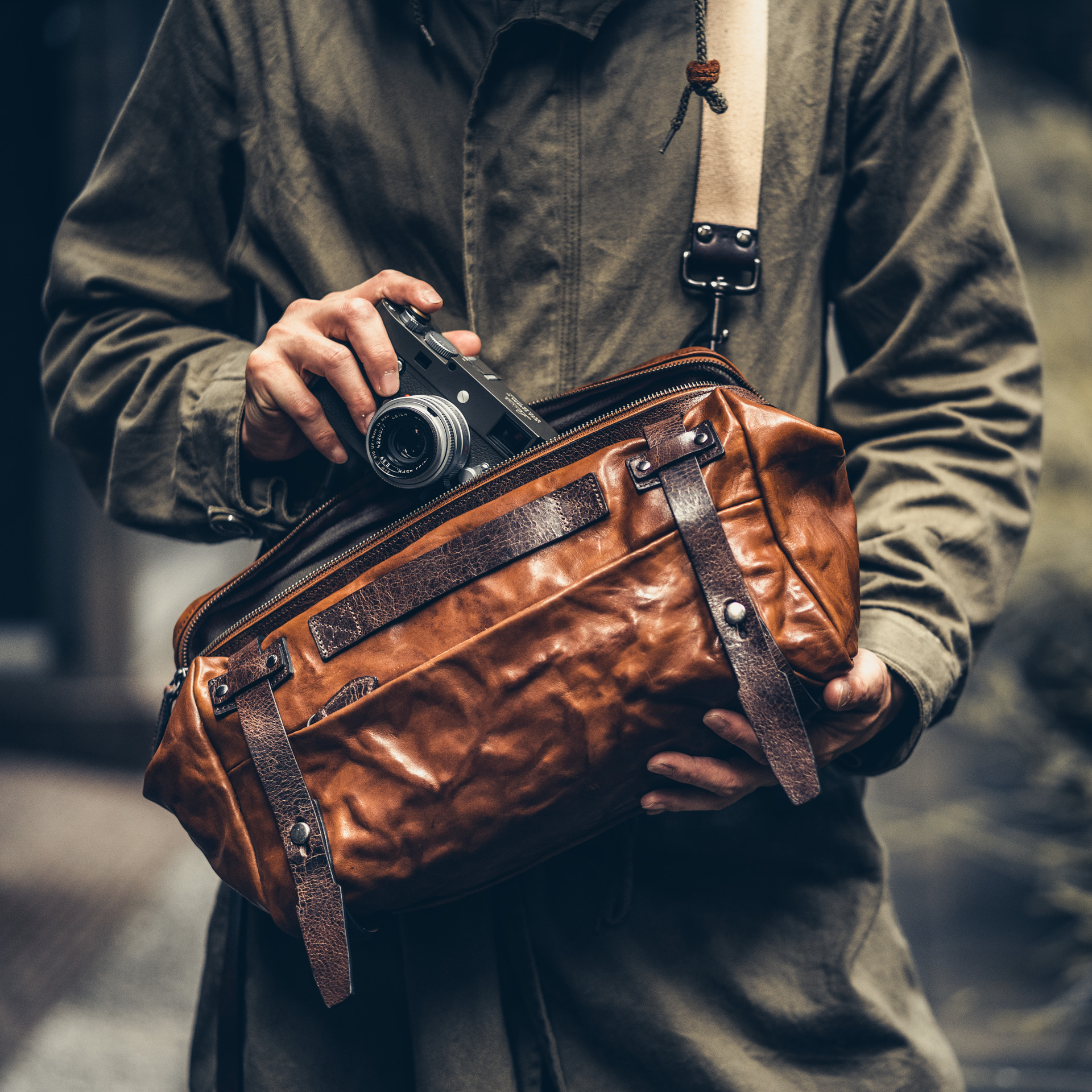 "NIGHT RIDER" LEATHER SLING BAG - Handmade camera bags, backpacks ...